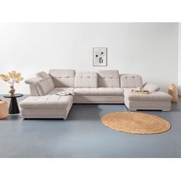Wohnlandschaft COTTA, B:386cm H:86cm T:265cm, grau, 100% Polyester, Sofas, "Holiday U-Form mit Sitztiefen-, Armteil- und Kopfteilverstellung",