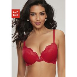 Lascana Damen Push-up-BH "Kira", Gr. 70, rot, Spitze, Obermaterial: 50% Polyamid, 43% Polyester, 7% Elasthan, BHs, mit extravagantem Bänderdetail an