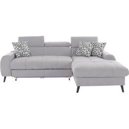 Ecksofa COTTA, B:236cm H:74cm T:164cm, grau, 100% Polyester, Wohnzimmer, Sofas, "Mia L-Form mit 3 Zierkissen", wahlweise mit Bettfunktion,