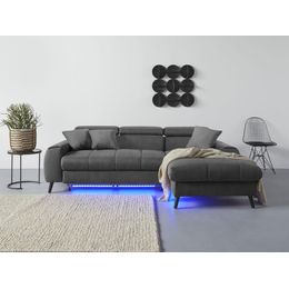 Ecksofa COTTA, B:236cm H:74cm T:164cm, grau, 100% Polyester, Wohnzimmer, Sofas, "Mia L-Form mit 3 Zierkissen", wahlweise mit Bettfunktion,