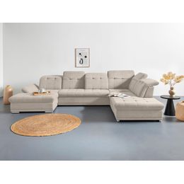 Wohnlandschaft COTTA, B:386cm H:86cm T:265cm, beige, 100% Polyester, Sofas, "Holiday U-Form mit Sitztiefen-, Armteil- und Kopfteilverstellung",