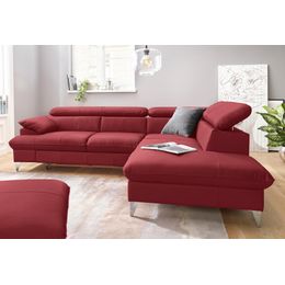 Ecksofa COTTA, B:256cm H:74cm T:208cm, rot, Kunstleder SOFTLUX;NaturLEDER (echtes Rindsleder);Microfaser PRIMABELLE (100% Polyester), Wohnzimmer,