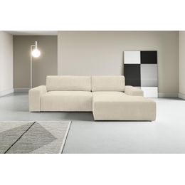 Ecksofa WERK2, B:267cm H:85cm T:165cm, beige, 90% Polyester, 10% Nylon, Wohnzimmer, Sofas, "Rotterdam-L, kuschelweicher Cord oder Breitcord, L-Form,