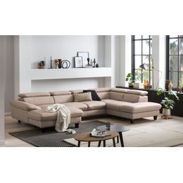 Wohnlandschaft Home Affaire, B:331cm T:108cm, beige, Sofas, "Pilot U-Form", mit Kopfteilverstellung, wahlweise mit Bettfunktion & Bettkasten