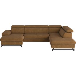 Wohnlandschaft COTTA, B:328cm H:97cm T:215cm, braun, Sofas, "Emma U-Form", mit Kopfteilverstellung, wahlweise mit Bettfunktion & Bettkasten