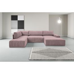 Wohnlandschaft WERK2, B:325cm H:85cm T:190cm, rosa, 90% Polyester, 10% Nylon, Sofas, "Rotterdam-U, U-Form, in kuschelweichem Cord oder Breitcord",