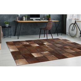 Teppich Arte Espina, B:200cm H:5mm L:290cm, braun, Rindsleder, Wohnzimmer, Teppiche, "Voila 100", handgen&auml;hter Flachflor-Teppich im Patchwork-Design.