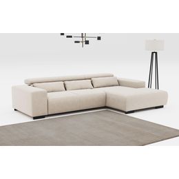 Ecksofa COTTA, B:304cm H:71cm T:186cm, beige, 100% POLYESTER (PES), Wohnzimmer, Sofas, "Side L-Form, mit Kopfteilverstellung & 3 Nierenkissen",