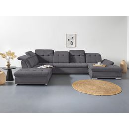 Wohnlandschaft COTTA, B:386cm H:86cm T:265cm, grau, 90% Polyester, 10% Polyamid, Sofas, "Holiday U-Form mit Sitztiefen-, Armteil- und