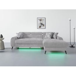 Ecksofa COTTA, B:236cm H:74cm T:164cm, grau, 90% Polyester 10% Polyamid, Wohnzimmer, Sofas, "Mia L-Form mit 3 Zierkissen", wahlweise mit