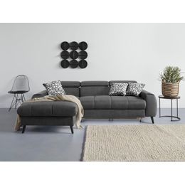 Ecksofa COTTA, B:236cm H:74cm T:164cm, grau, 100% Polyester, Wohnzimmer, Sofas, "Mia L-Form mit 3 Zierkissen", wahlweise mit Bettfunktion,