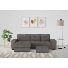 Ecksofa COTTA, B:268cm H:73cm T:156cm, grau, 96% Polyester, 4% Polyamid, Wohnzimmer, Sofas, "Mattina L-Form", mit Hocker, wahlweise mit Bettfunktion