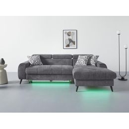 Ecksofa COTTA, B:236cm H:74cm T:164cm, grau, 90% Polyester 10% Polyamid, Wohnzimmer, Sofas, "Mia L-Form mit 3 Zierkissen", wahlweise mit