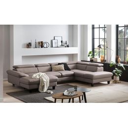 Wohnlandschaft Home Affaire, B:331cm T:108cm, grau, Sofas, "Pilot U-Form", mit Kopfteilverstellung, wahlweise mit Bettfunktion & Bettkasten