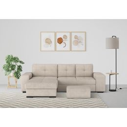 Ecksofa COTTA, B:268cm H:73cm T:156cm, grau, 100% Polyester, Wohnzimmer, Sofas, "Mattina L-Form", mit Hocker, wahlweise mit Bettfunktion & Bettkasten