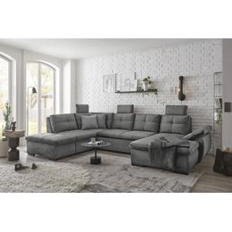 Wohnlandschaft, B:334cm H:107cm T:217cm, grau, ED EXCITING DESIGN, 100% Polyester, Sofas, "Alija U-Form", mit Bettfunktion, Bettkasten,