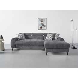 Ecksofa COTTA, B:236cm H:74cm T:164cm, grau, 90% Polyester 10% Polyamid, Wohnzimmer, Sofas, "Mia L-Form mit 3 Zierkissen", wahlweise mit
