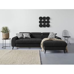 Ecksofa COTTA, B:236cm H:74cm T:164cm, grau, 100% Polyester, Wohnzimmer, Sofas, "Mia L-Form mit 3 Zierkissen", wahlweise mit Bettfunktion,