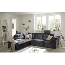 Ecksofa, B:283cm H:107cm T:217cm, schwarz, ED EXCITING DESIGN, 100% Polyester, Wohnzimmer, Sofas, "Estrella L-Form", mit Bettfunktion, Bettkasten,