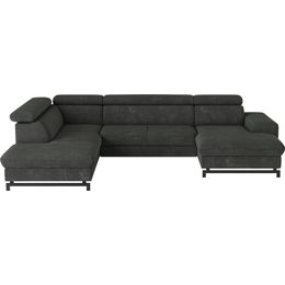 Wohnlandschaft COTTA, B:328cm H:97cm T:215cm, grau, Sofas, "Emma U-Form", mit Kopfteilverstellung, wahlweise mit Bettfunktion & Bettkasten
