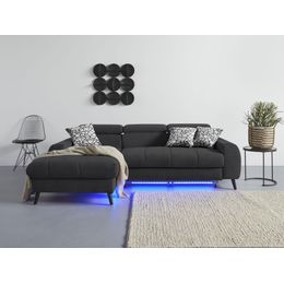 Ecksofa COTTA, B:236cm H:74cm T:164cm, schwarz, 100% Polyester, Wohnzimmer, Sofas, "Mia L-Form mit 3 Zierkissen", wahlweise mit Bettfunktion,