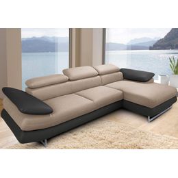Ecksofa Inosign, B:270cm H:73cm T:167cm, schwarz, Wohnzimmer, Sofas, "Solution L-Form", mit Arm- & Kopfteilverstellung, wahlweise mit Bettfunktion