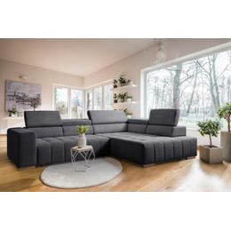 Ecksofa, B:307cm H:73cm T:201cm, grau, exxpo - SOFA FASHION, Sofas, "Elianos, hoher Sitzkomfort, aufwendige Kreuzsteppung im Sitz, L-Form", Kopfteile