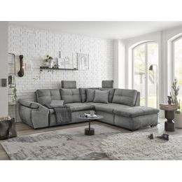 Ecksofa, B:265cm H:107cm T:217cm, grau, ED EXCITING DESIGN, 100% Polyester, Wohnzimmer, Sofas, "Alija L-Form", mit Bettfunktion, Bettkasten,