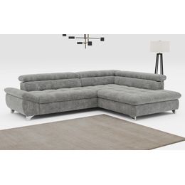 Ecksofa COTTA, B:312cm T:234cm, grau, Wohnzimmer, Sofas, "Gemini L-Form", mit Kopfteilverstellung, wahlweise mit Bettfunktion