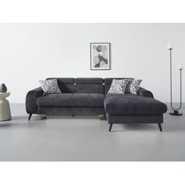 Ecksofa COTTA, B:236cm H:74cm T:164cm, schwarz, 90% Polyester 10% Polyamid, Wohnzimmer, Sofas, "Mia L-Form mit 3 Zierkissen", wahlweise mit