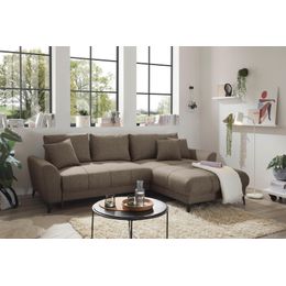 Ecksofa, B:281cm H:91cm T:189cm, braun, ED EXCITING DESIGN, 100% Polyester, Wohnzimmer, Sofas, "Bern L-Form", mit Bettfunktion, Bettkasten & 3