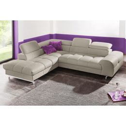 Ecksofa COTTA, B:257cm H:72cm T:206cm, grau, Luxus-Microfaser (100% Polyester);Kunstleder Softlux;Leder Advantage (abgedecktes Spalt-Rindsleder),