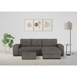 Ecksofa COTTA, B:268cm H:73cm T:156cm, grau, 96% Polyester, 4% Polyamid, Wohnzimmer, Sofas, "Mattina L-Form", mit Hocker, wahlweise mit Bettfunktion
