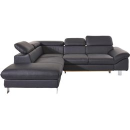 Ecksofa COTTA, B:268cm H:73cm T:214cm, schwarz, Kunstleder SOFTLUX;LEDER BEEFY (ein abgedecktes Spalt-Rindsleder) im Sitz und Rücken (Korpus in