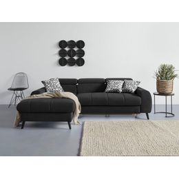Ecksofa COTTA, B:236cm H:74cm T:164cm, grau, 100% Polyester, Wohnzimmer, Sofas, "Mia L-Form mit 3 Zierkissen", wahlweise mit Bettfunktion,