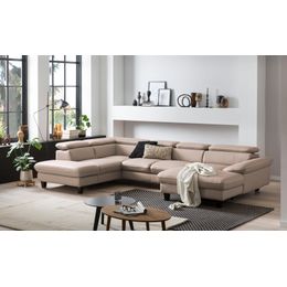 Wohnlandschaft Home Affaire, B:331cm T:108cm, beige, Sofas, "Pilot U-Form", mit Kopfteilverstellung, wahlweise mit Bettfunktion & Bettkasten