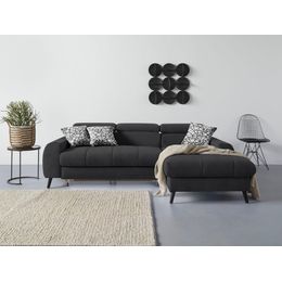 Ecksofa COTTA, B:236cm H:74cm T:164cm, schwarz, 100% Polyester, Wohnzimmer, Sofas, "Mia L-Form mit 3 Zierkissen", wahlweise mit Bettfunktion,