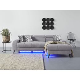 Ecksofa COTTA, B:236cm H:74cm T:164cm, grau, 100% Polyester, Wohnzimmer, Sofas, "Mia L-Form mit 3 Zierkissen", wahlweise mit Bettfunktion,