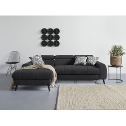 Ecksofa COTTA, B:236cm H:74cm T:164cm, schwarz, 100% Polyester, Wohnzimmer, Sofas, "Mia L-Form mit 3 Zierkissen", wahlweise mit Bettfunktion,