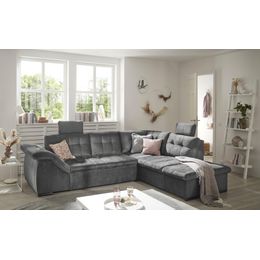 Ecksofa, B:283cm H:107cm T:217cm, grau, ED EXCITING DESIGN, 100% Polyester, Wohnzimmer, Sofas, "Estrella L-Form", mit Bettfunktion, Bettkasten,