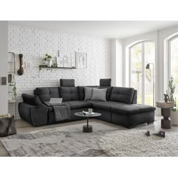 Ecksofa, B:265cm H:107cm T:217cm, schwarz, ED EXCITING DESIGN, 100% Polyester, Wohnzimmer, Sofas, "Alija L-Form", mit Bettfunktion, Bettkasten,