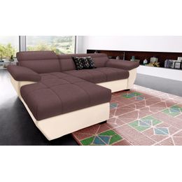 Ecksofa COTTA, B:265cm H:79cm T:102cm, braun, Edles Flachgewebe ( 100% Polyester ) / Feine Struktur ( 100% Polyester );Kunstleder SOFTLUX /