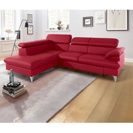 Ecksofa COTTA, B:256cm H:74cm T:208cm, rot, Kunstleder SOFTLUX;NaturLEDER (echtes Rindsleder);Microfaser PRIMABELLE (100% Polyester), Wohnzimmer,