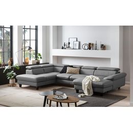 Wohnlandschaft Home Affaire, B:331cm T:108cm, grau, Sofas, "Pilot U-Form", mit Kopfteilverstellung, wahlweise mit Bettfunktion & Bettkasten