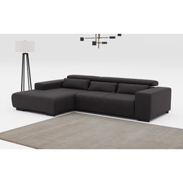 Ecksofa COTTA, B:304cm H:71cm T:186cm, schwarz, 100% POLYESTER (PES), Wohnzimmer, Sofas, "Side L-Form, mit Kopfteilverstellung & 3 Nierenkissen",