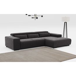 Ecksofa COTTA, B:304cm H:71cm T:186cm, schwarz, 100% POLYESTER (PES), Wohnzimmer, Sofas, "Side L-Form, mit Kopfteilverstellung & 3 Nierenkissen",
