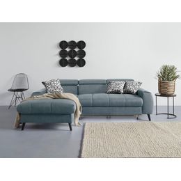 Ecksofa COTTA, B:236cm H:74cm T:164cm, grau, 100% Polyester, Wohnzimmer, Sofas, "Mia L-Form mit 3 Zierkissen", wahlweise mit Bettfunktion,