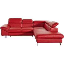 Ecksofa COTTA, B:268cm H:73cm T:214cm, rot, Kunstleder SOFTLUX;LEDER BEEFY (ein abgedecktes Spalt-Rindsleder) im Sitz und Rücken (Korpus in