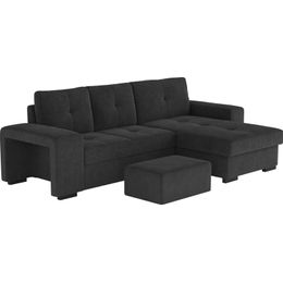 Ecksofa COTTA, B:268cm H:73cm T:156cm, schwarz, 100% Polyester, Wohnzimmer, Sofas, "Mattina L-Form", mit Hocker, wahlweise mit Bettfunktion &