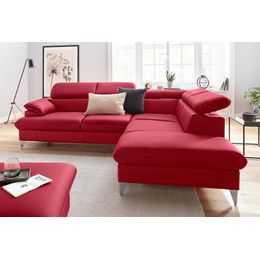 Ecksofa COTTA, B:256cm H:74cm T:208cm, rot, Kunstleder SOFTLUX;NaturLEDER (echtes Rindsleder);Microfaser PRIMABELLE (100% Polyester), Wohnzimmer,